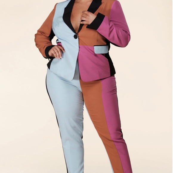 Pants & Jumpsuits | Womens Color Block Pant Suit Set | Poshmark